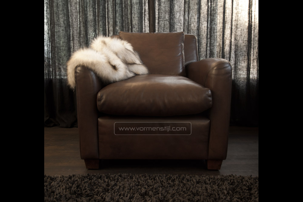 Linteloo Marconi Fauteuil met Hocker/Poef; in dik waxed zadelleer ...
