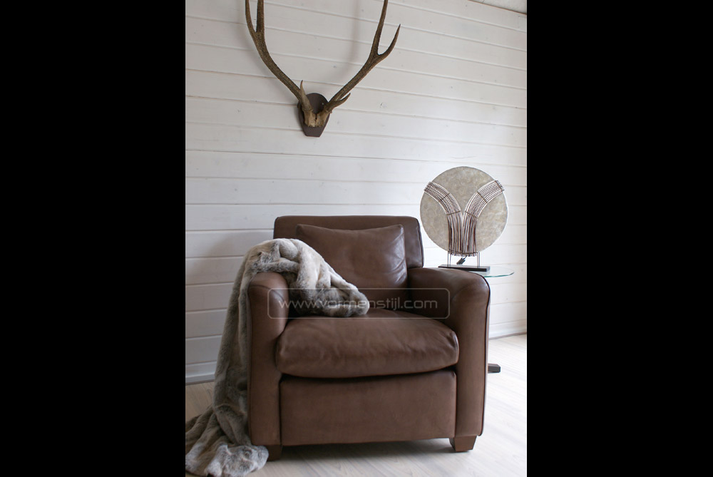 Linteloo Marconi Fauteuil met Hocker/Poef; in dik waxed zadelleer ...